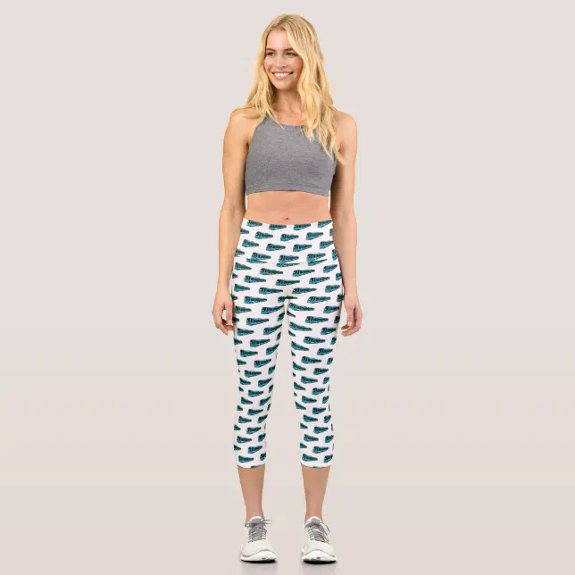 Electric locomotive cartoon illustration capri leggings | Zazzle