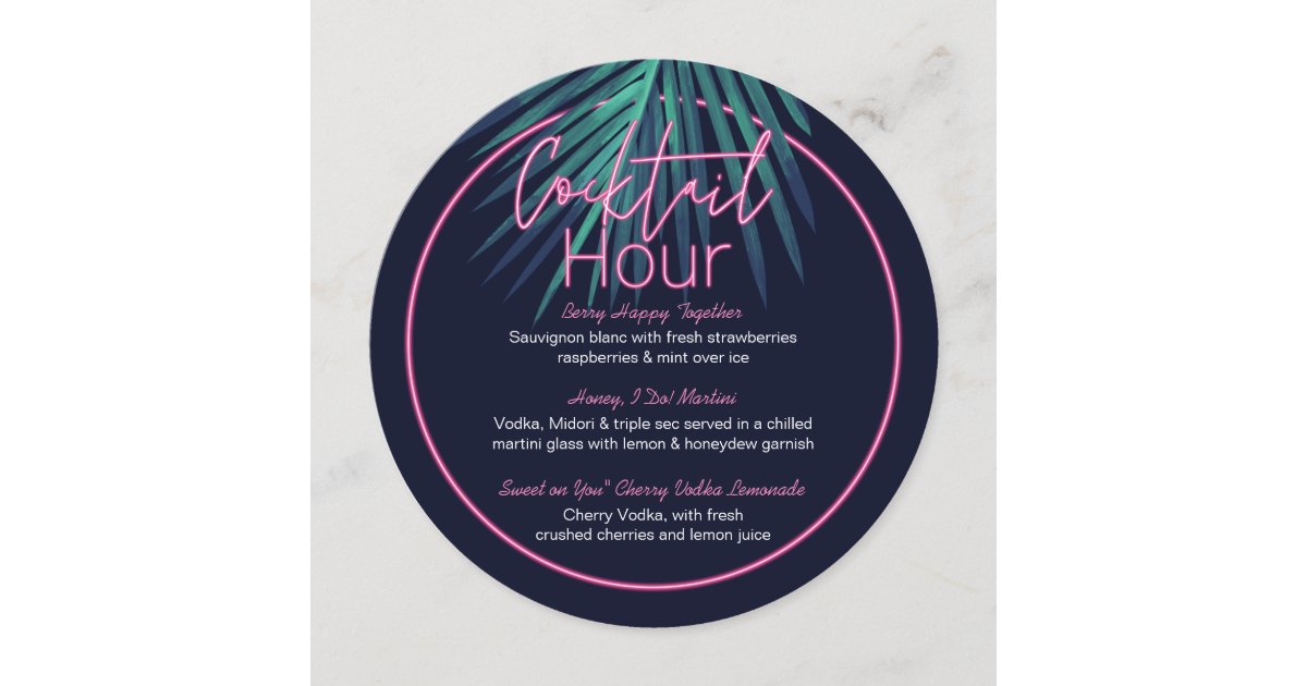 Electric Love Neon Pink Tropical Retro Cocktail Menu | Zazzle