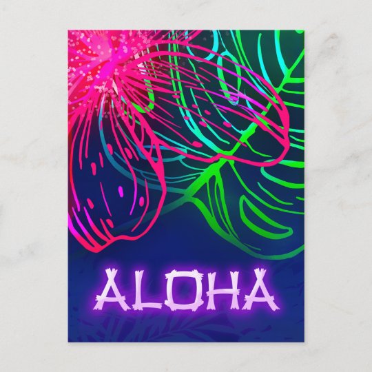 Electric Luau Tropical Night Neon Aloha Save Date Announcement Postcard ...