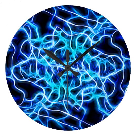Electric Neon Blue Tesla Coil Lightning Large Clock | Zazzle.com