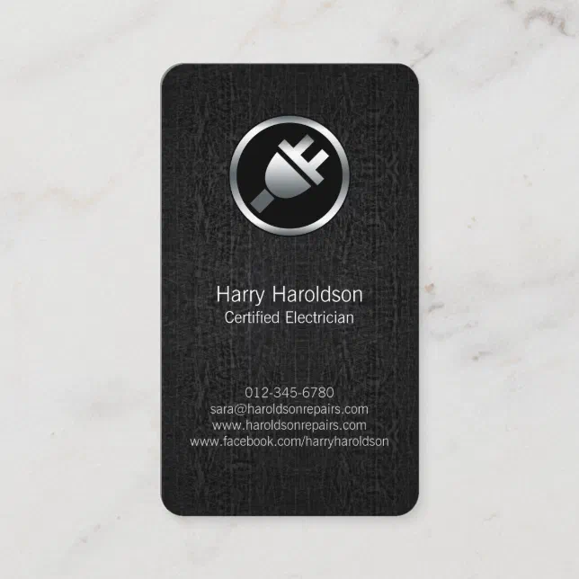 Electric Plug BlackGrunge Electrician BusinessCard Business Card | Zazzle