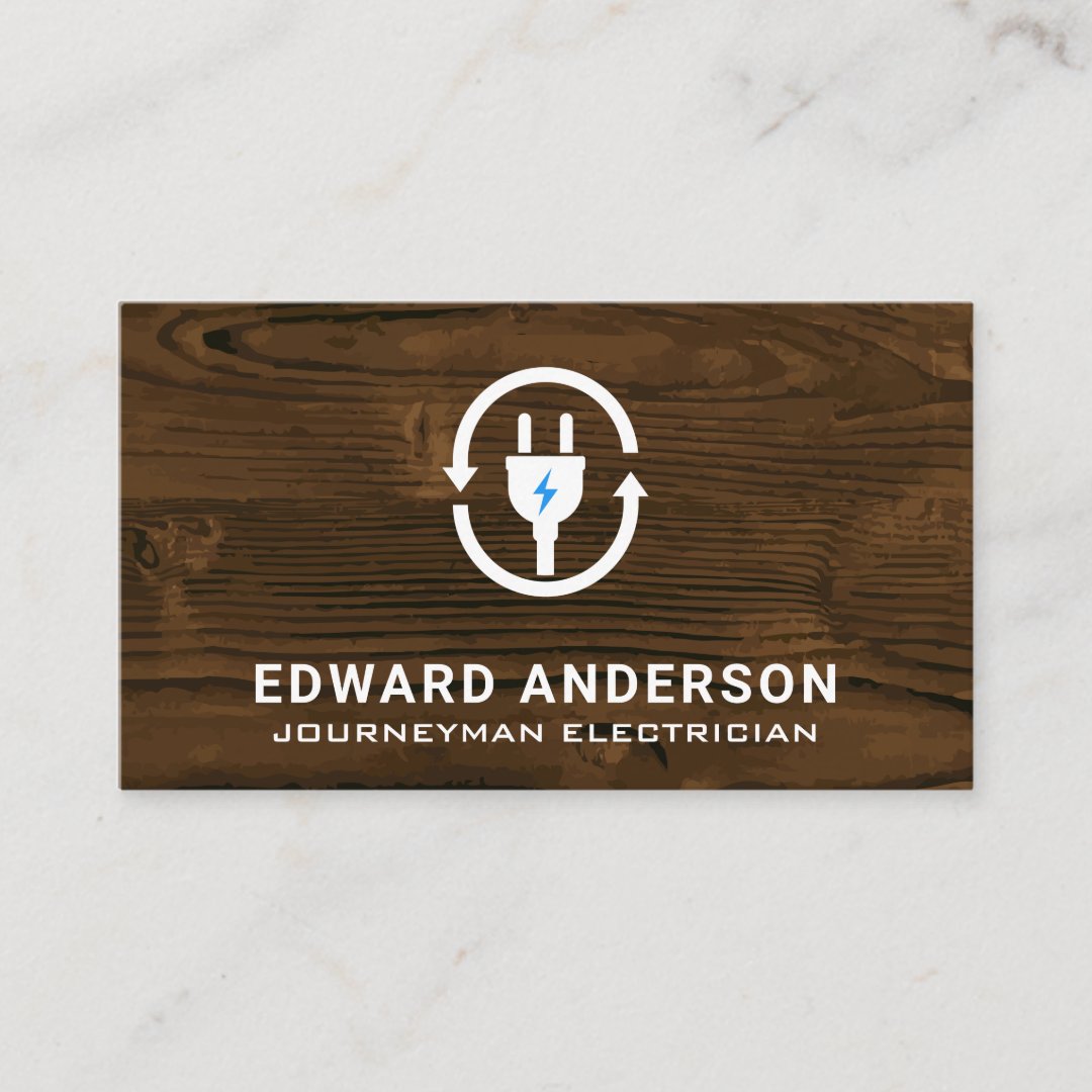 Electric Plug | Wood Background Business Card | Zazzle
