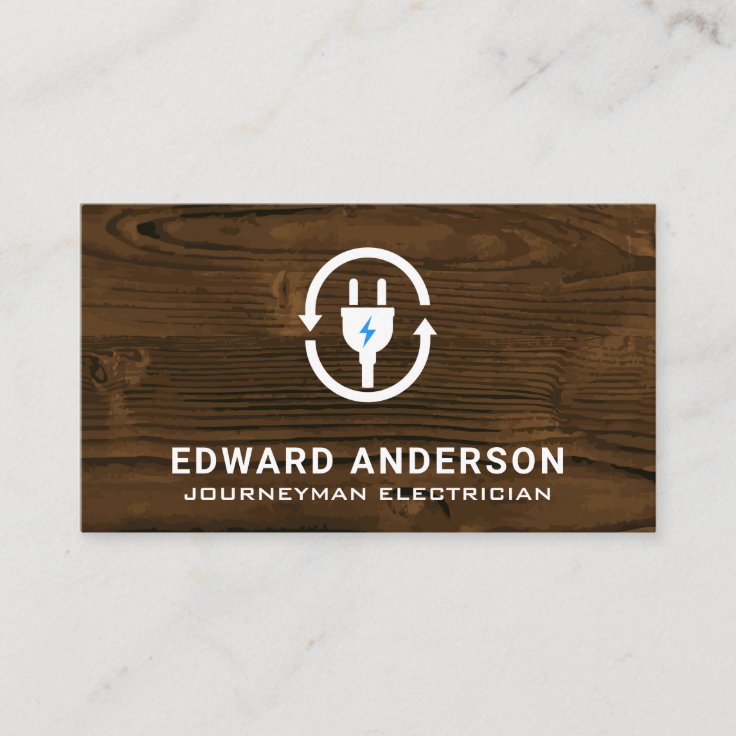 Electric Plug | Wood Background Business Card | Zazzle