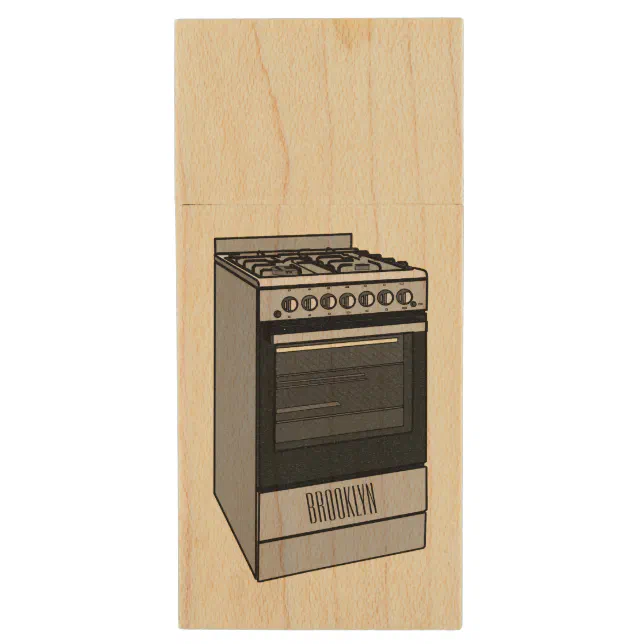Electric stove cartoon illustration wood flash drive | Zazzle
