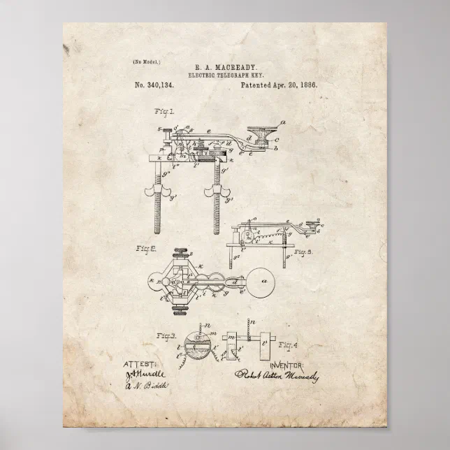 Electric Telegraph Key Patent - Old Look Poster | Zazzle