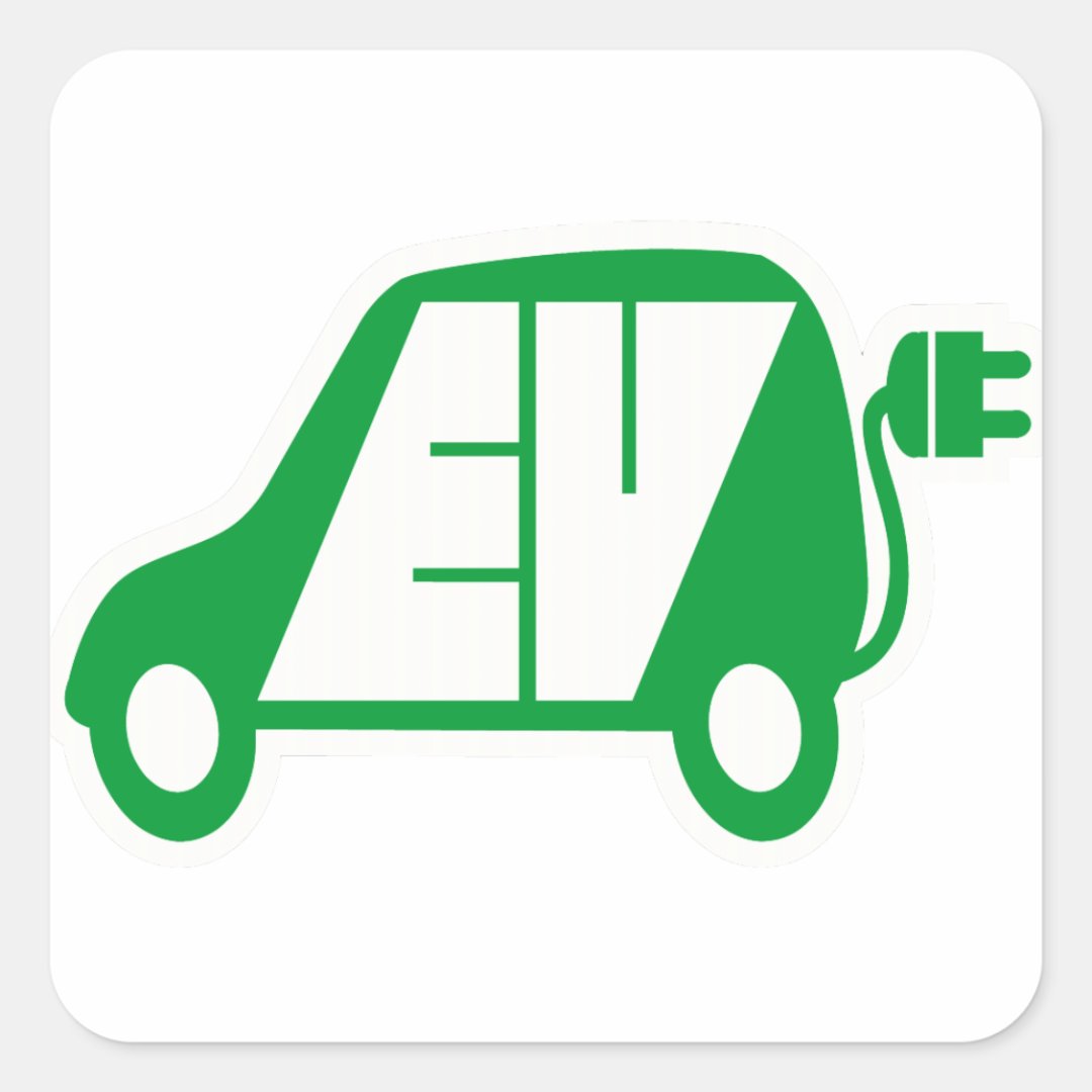 Electric Vehicle EV Icon Logo - Square Sticker | Zazzle