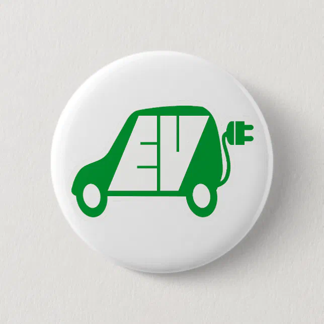 Electric Vehicle Green EV Icon Logo - Badge Pinback Button | Zazzle