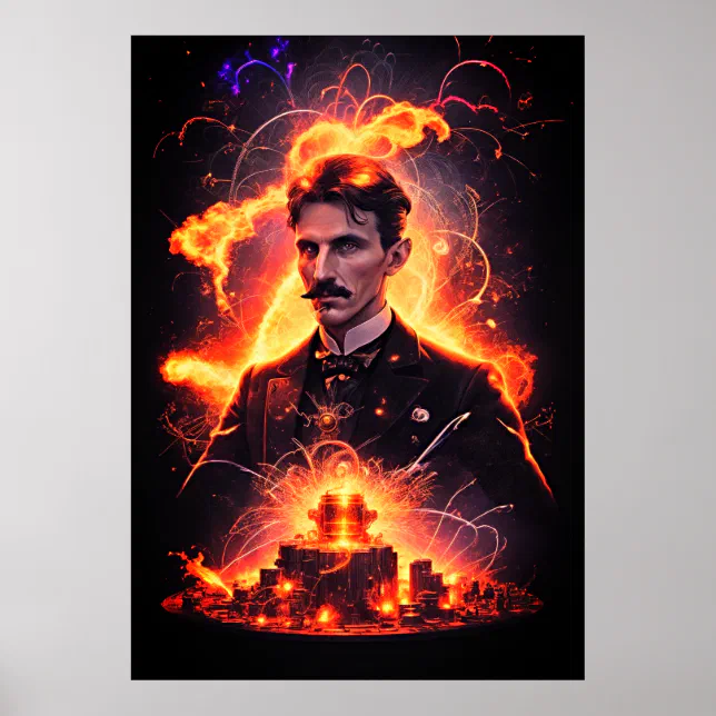 Electric Visionary: Nikola Tesla's Lightning Poster | Zazzle