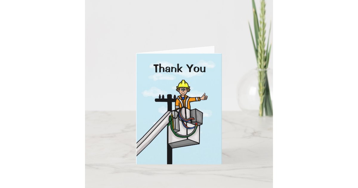 Electrical Lineman on Pole Thank You Card | Zazzle
