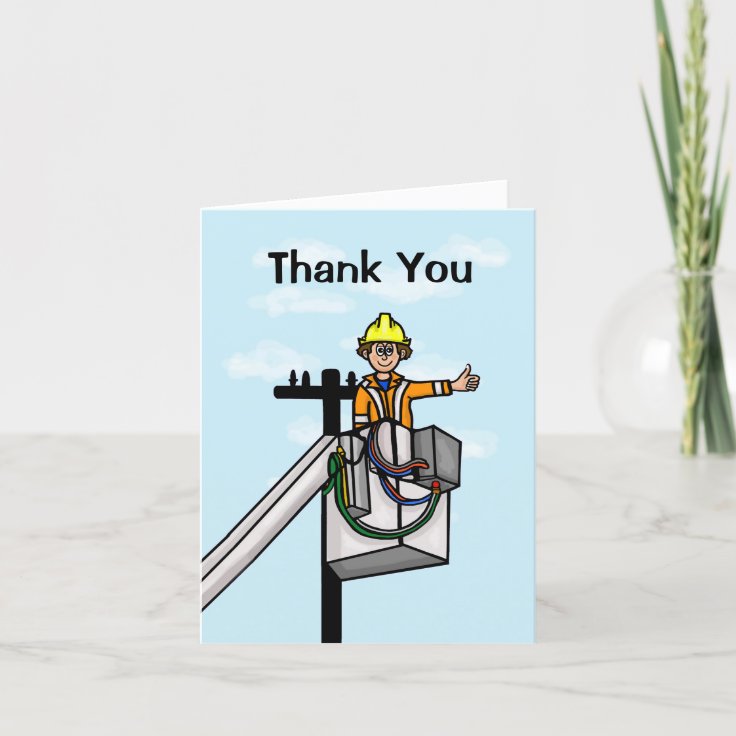 Electrical Lineman on Pole Thank You Card | Zazzle