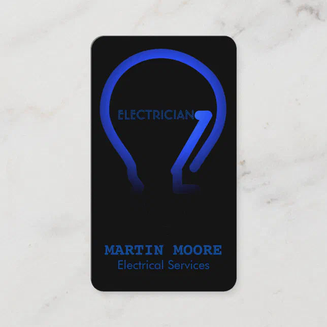 Electrician electical services light bulb blue business card | Zazzle