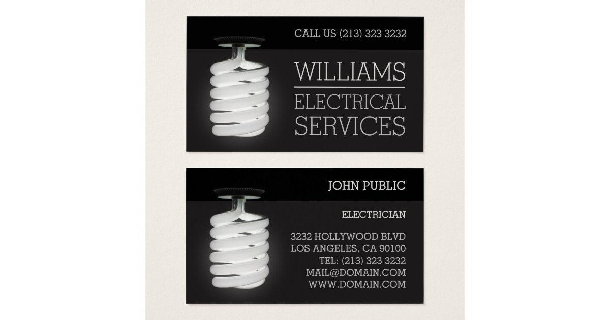 Electrician Electrical Services Light Bulb Business Card | Zazzle.com