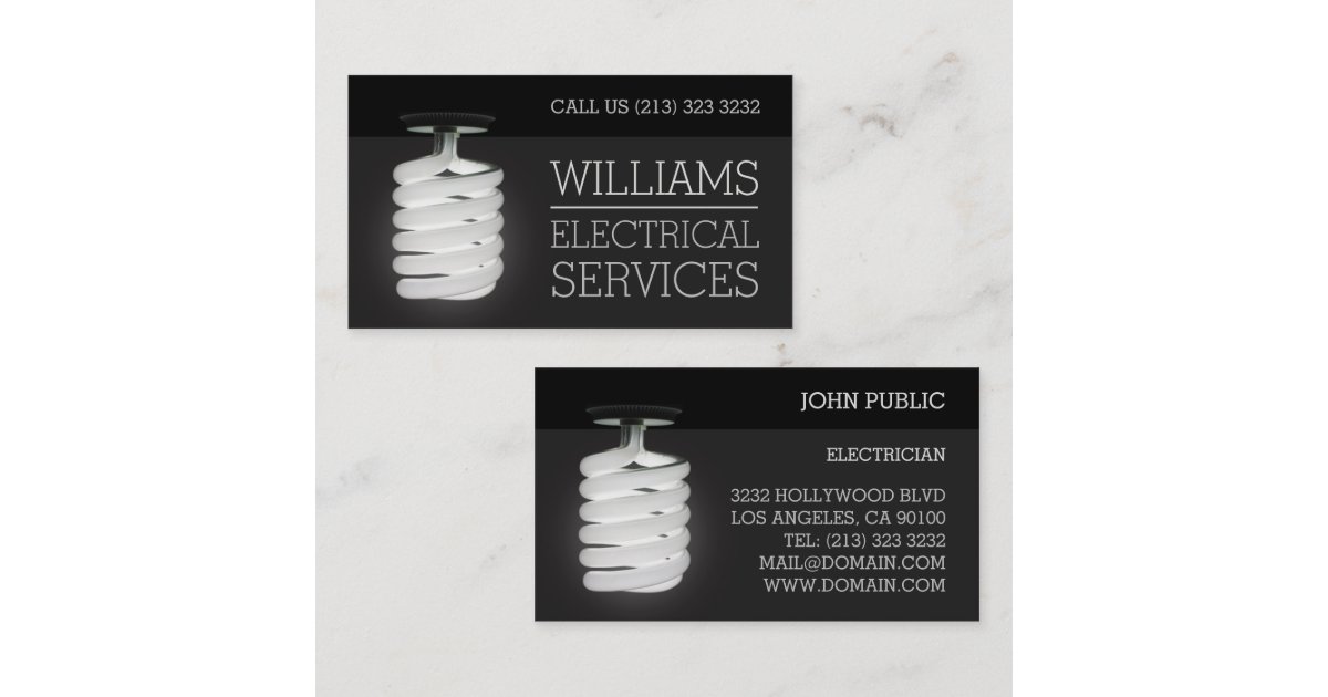 Electrician Electrical Services Light Bulb Business Card | Zazzle