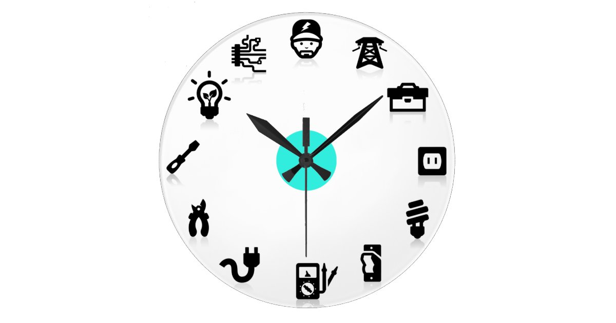 Electrician Electrical Work Icons Wall Clock | Zazzle.com