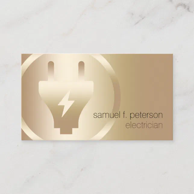 Electrician Elegant Bold Electric Plug Gold Icon Business Card | Zazzle