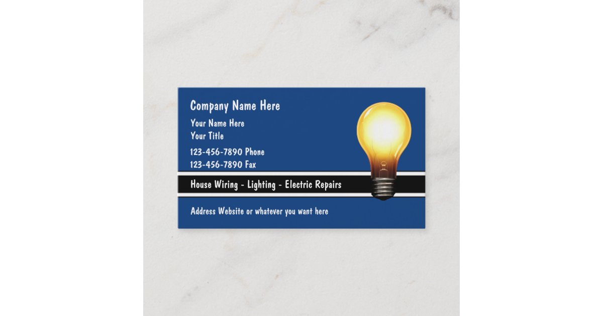 Electrician Lighting Lightbulb Business Cards | Zazzle