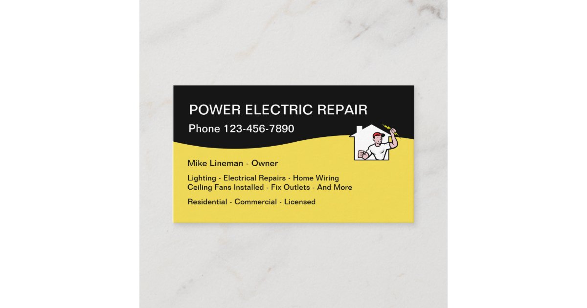 Electrician Power Repair Service Business Card | Zazzle