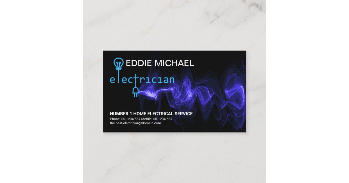 Electrician Signage Blue Power Lightning Business Card | Zazzle