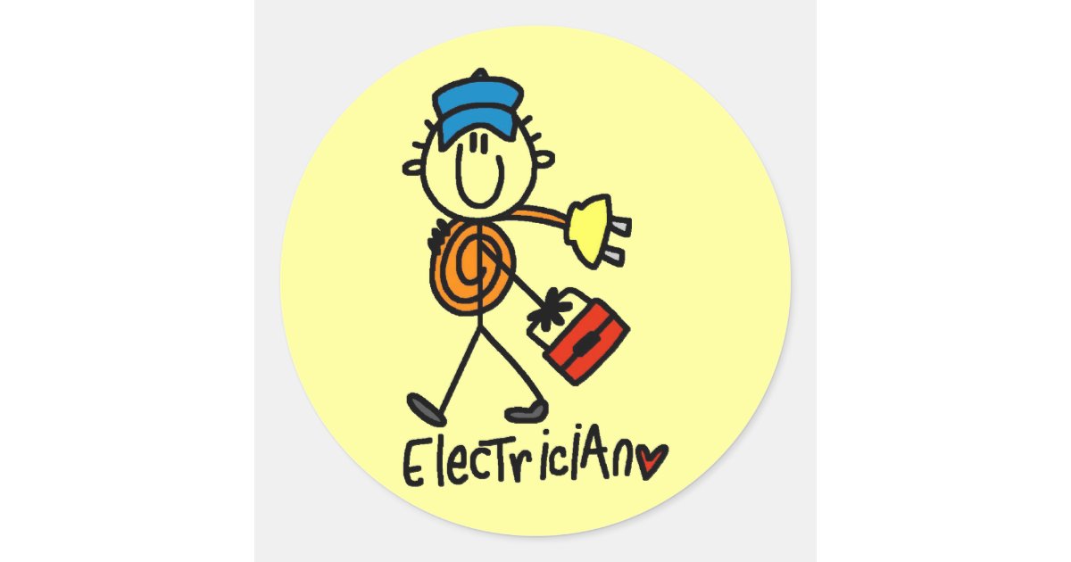 Electrician Stick Figure Classic Round Sticker | Zazzle