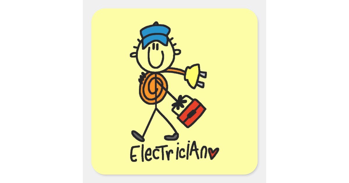 Electrician Stick Figure Square Sticker | Zazzle