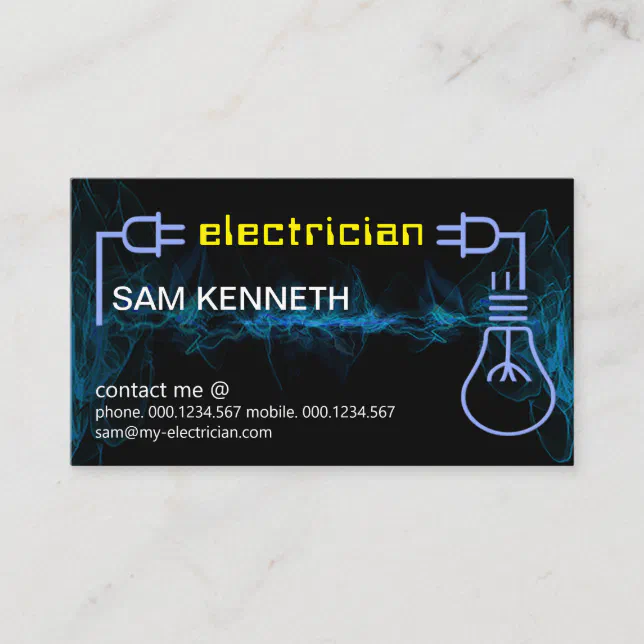 Electrifying Wave Power Plug Blue Bulb Electrician Business Card | Zazzle