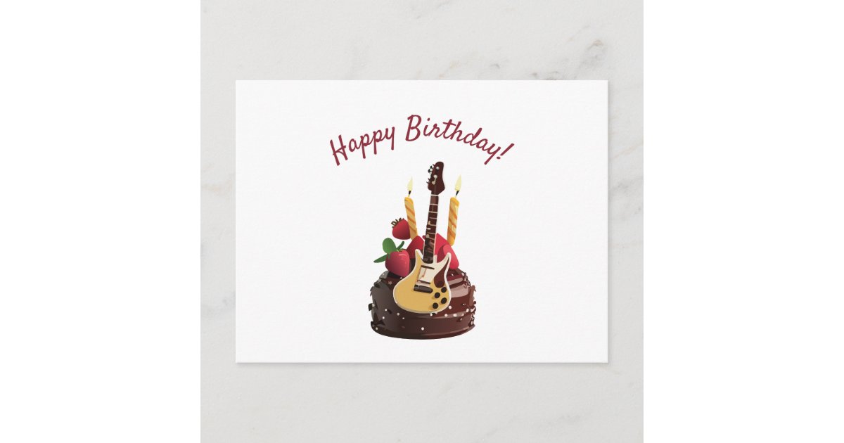 Electro Guitar Chocolate Strawberry Birthday Cake Postcard | Zazzle