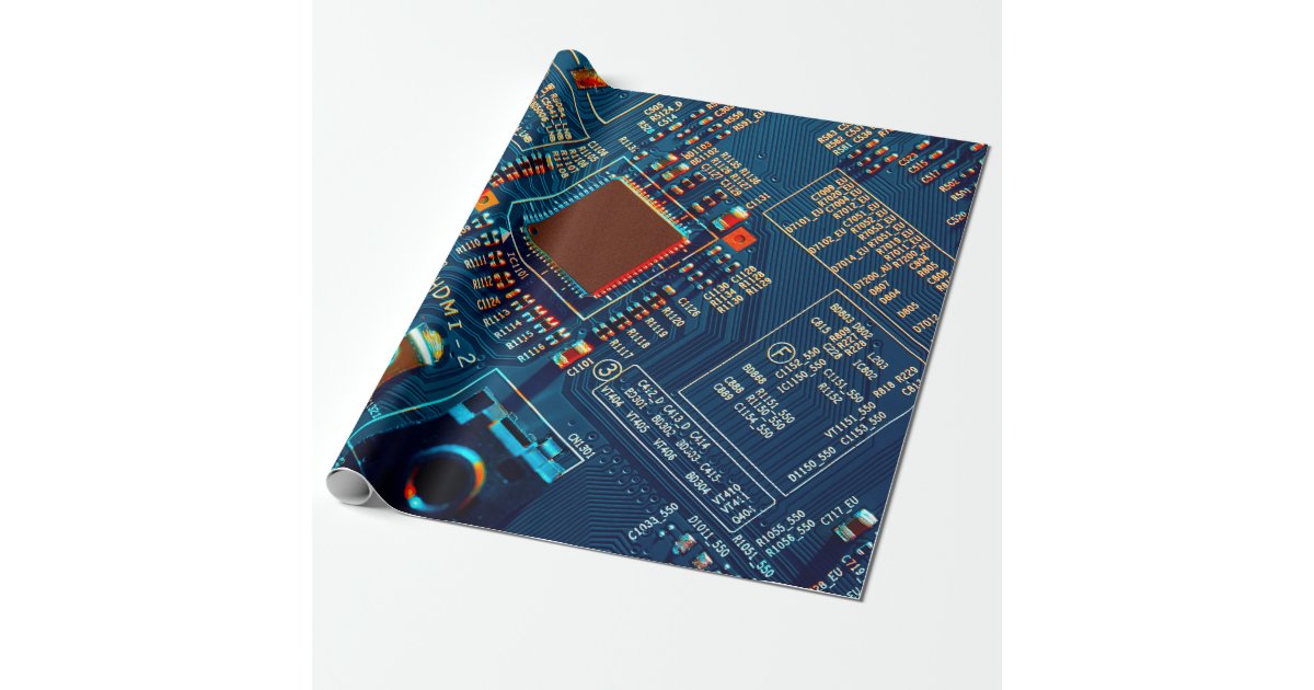 Electronic circuit board close up. electronic,micr wrapping paper | Zazzle