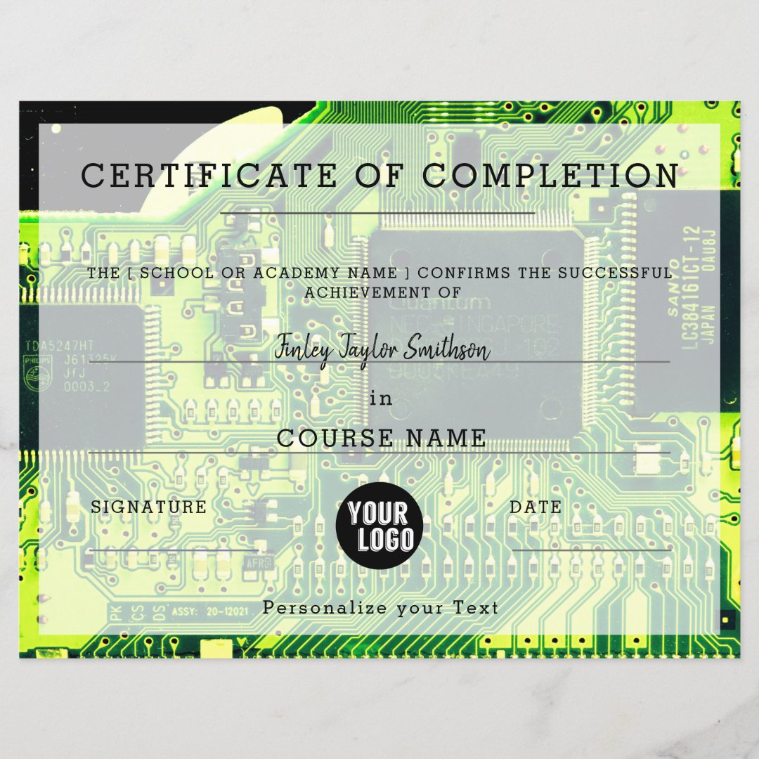 Electronics & Computer Certificate of Completion | Zazzle