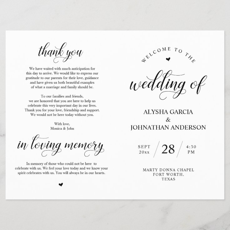 Elegance Classy Wedding Ceremony Foldable Program | Zazzle