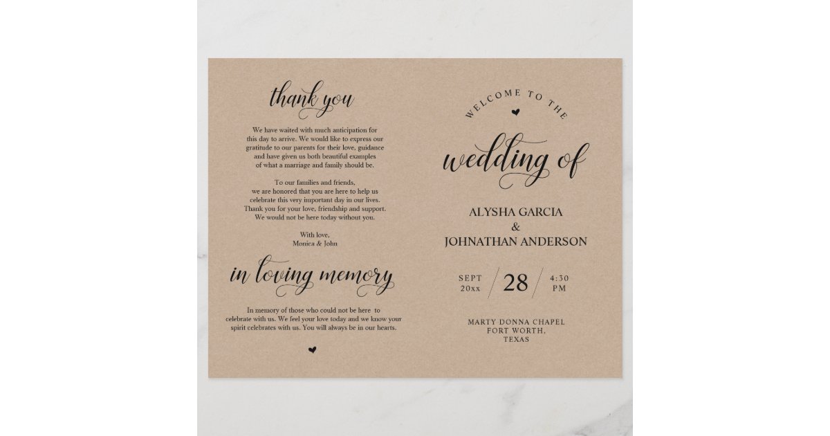 Elegance Classy Wedding Ceremony Foldable Program | Zazzle