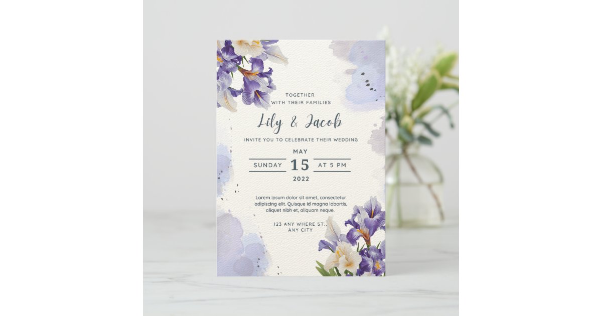 Elegance in Bloom - Watercolor Iris Invitation | Zazzle
