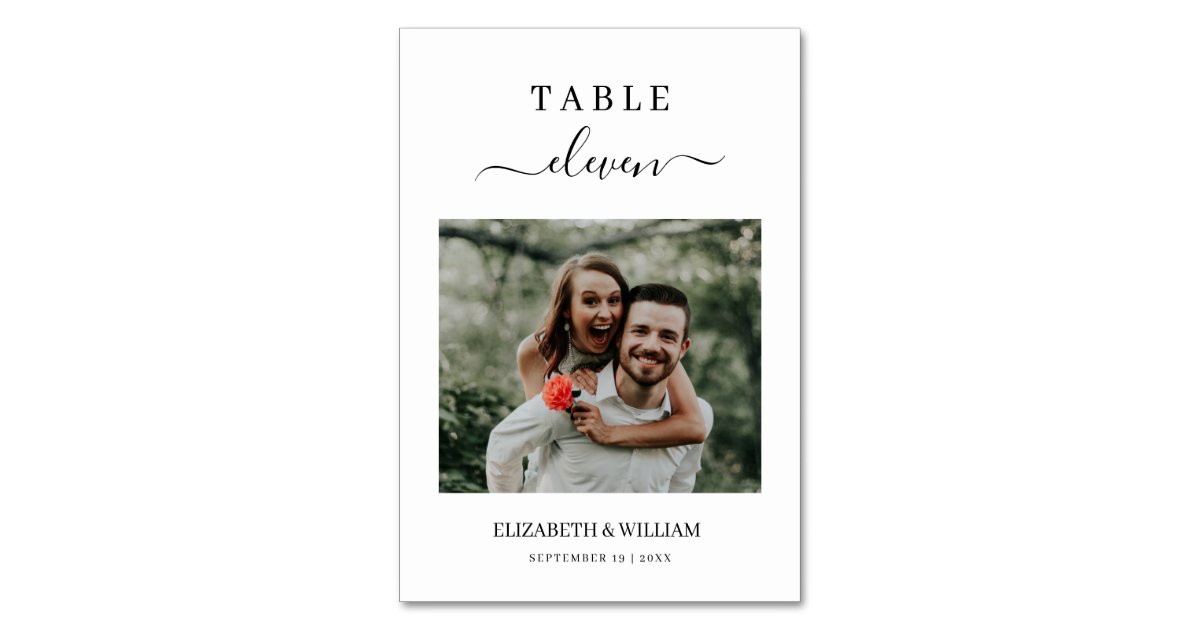 Elegance Script Photo Wedding Custom Table Number | Zazzle
