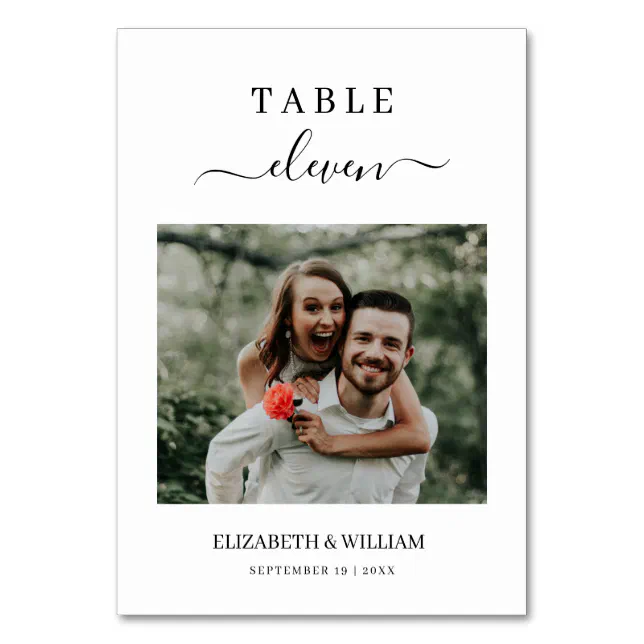 Elegance Script Photo Wedding Custom Table Number | Zazzle