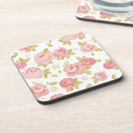 Elegance wallpaper pattern of pink roses 3 drink coaster | Zazzle