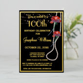 Elegant 100th Birthday Black REAL Gold Foil Invitation | Zazzle