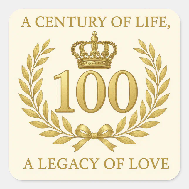 Elegant 100th Birthday Crown & Laurel Wreath Square Sticker | Zazzle