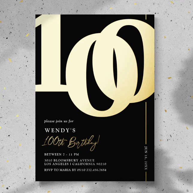 Elegant 100th Birthday Party Foil Invitation | Zazzle