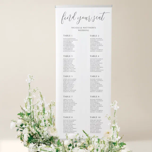 Elegant 10 tables or Less Wedding Seating Chart Retractable Banner | Zazzle