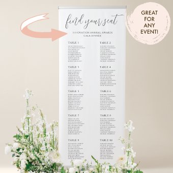 Elegant 10 tables or Less Wedding Seating Chart Retractable Banner | Zazzle