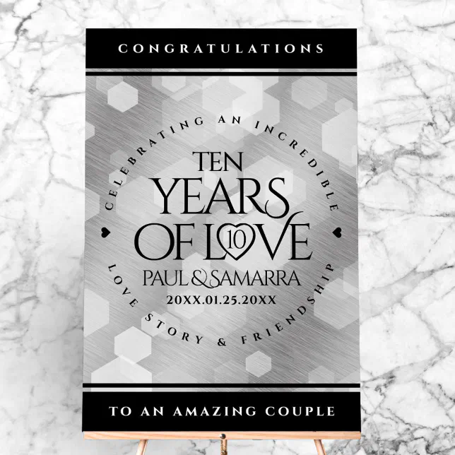 Elegant 10th Tin Wedding Anniversary Celebration Acrylic Sign | Zazzle