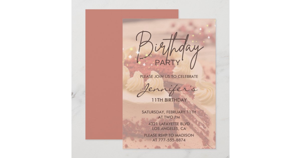 Elegant 11th birthday invitations Cake Chic | Zazzle