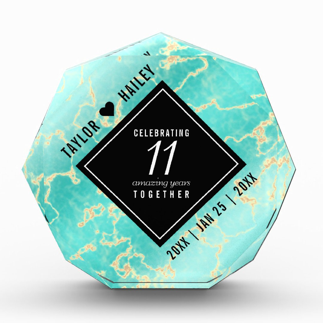 Elegant 11th Turquoise Wedding Anniversary Acrylic Award | Zazzle