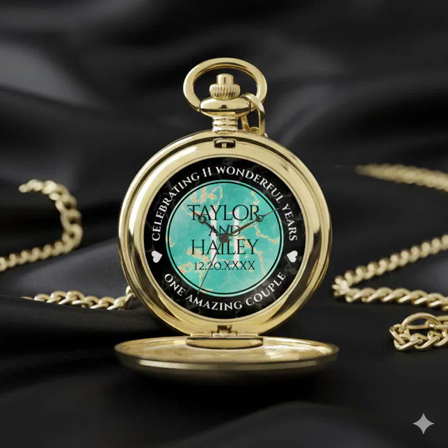 Elegant 11th Turquoise Wedding Anniversary Pocket Watch | Zazzle