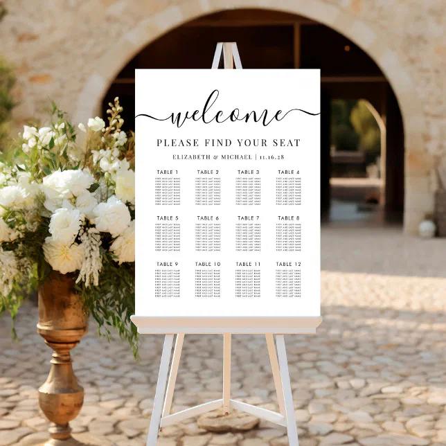 Elegant 12 Table Wedding Seating Chart Foam Board | Zazzle