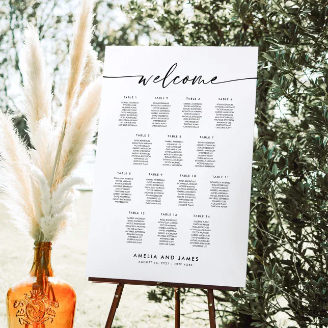 Elegant 14 Tables Welcome Seating Chart Foam Board | Zazzle