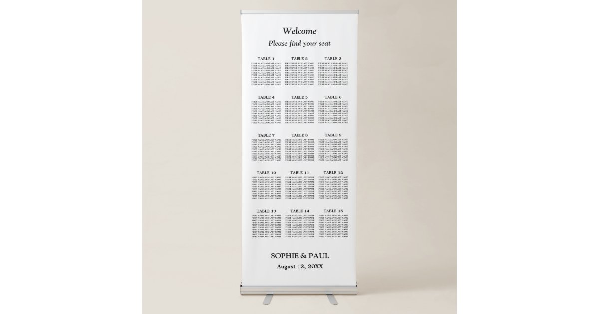 Elegant 15 Table Wedding Seating Chart Retractable Banner | Zazzle