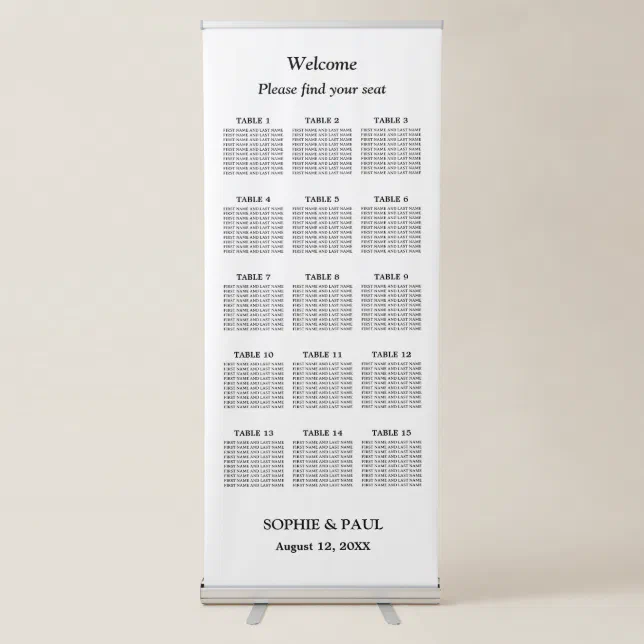 Elegant 15 Table Wedding Seating Chart Retractable Banner | Zazzle