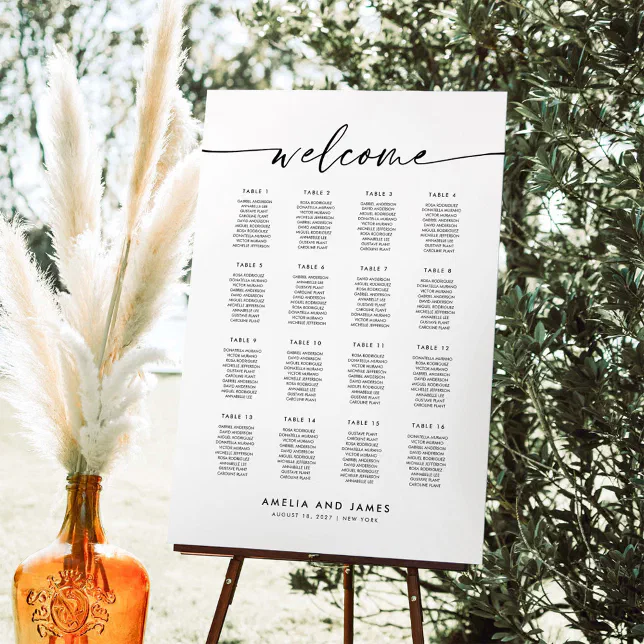 Elegant 16 Tables Welcome Seating Chart Foam Board | Zazzle