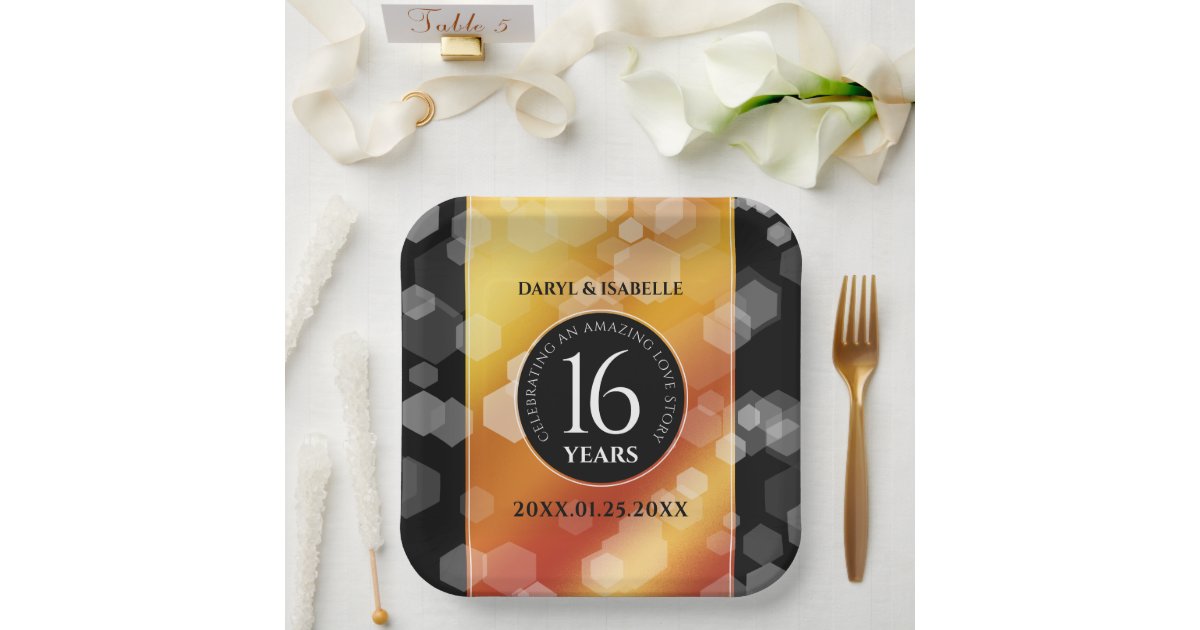 Elegant 16th Golden Topaz Wedding Anniversary Paper Plates | Zazzle