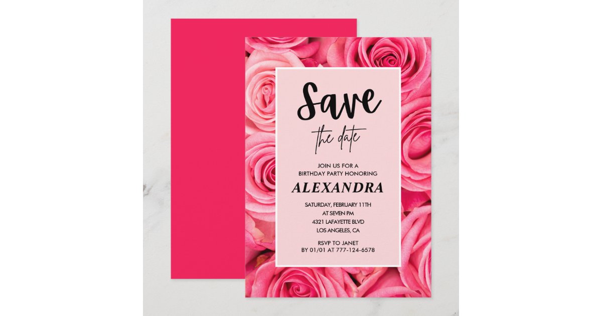Elegant 17th birthday Floral Rose Save the date Invitation | Zazzle